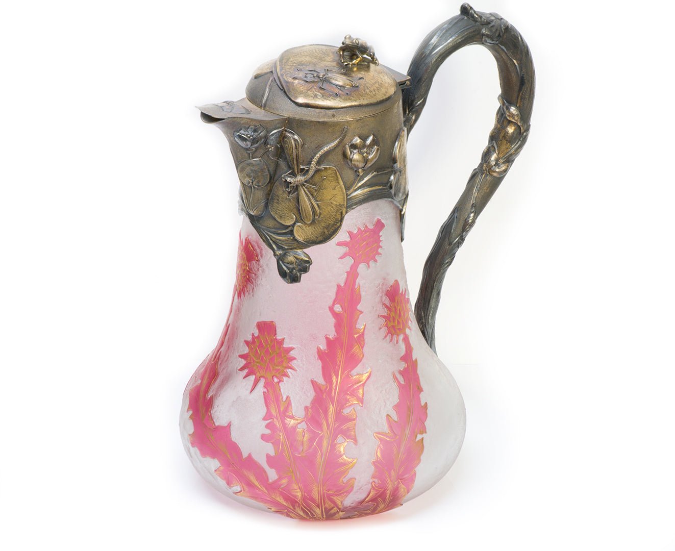 Daum Nancy Cameo Glass Sterling Silver Claret Jug