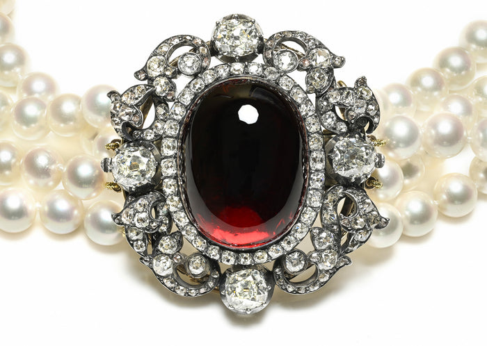 Antique Victorian Pearl Garnet Old Mine Cut Diamond Necklace – 11 CTW