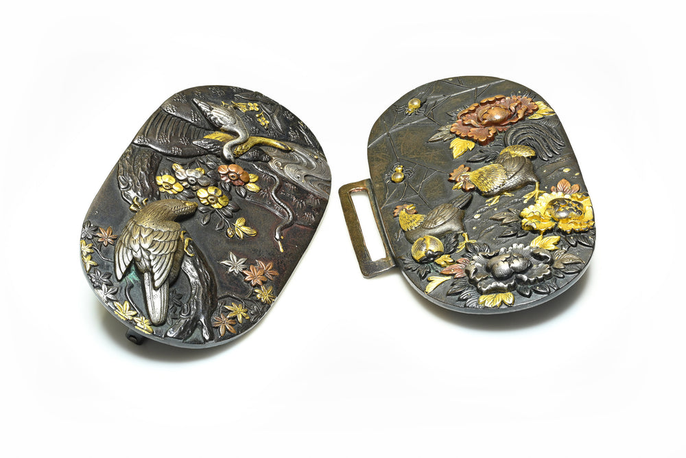 Exquisite Antique Shakudo Mixed Metal Belt Buckle