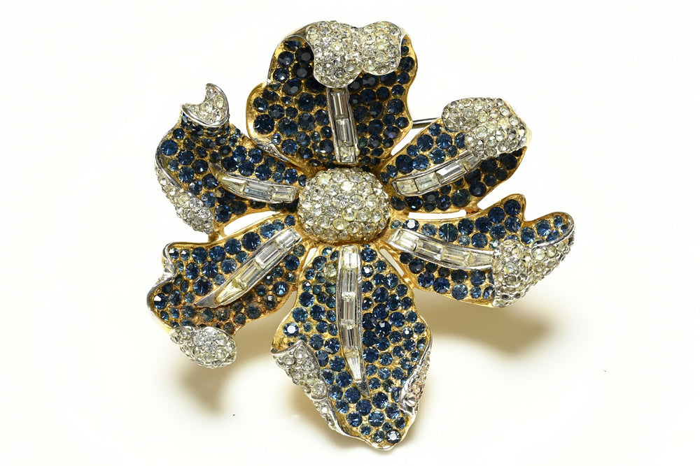 Vintage Marcel Boucher Blue Crystal Orchid Flower Brooch