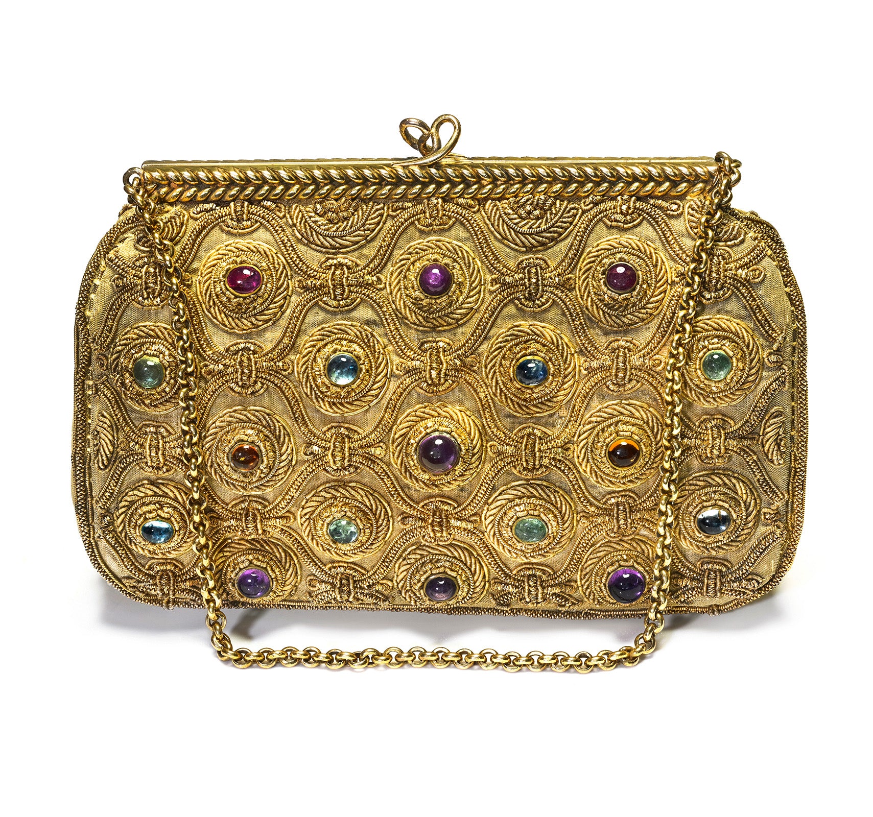 Van Cleef & Arpels Silk Handbag Embroidered with Gold Thread and Gemst
