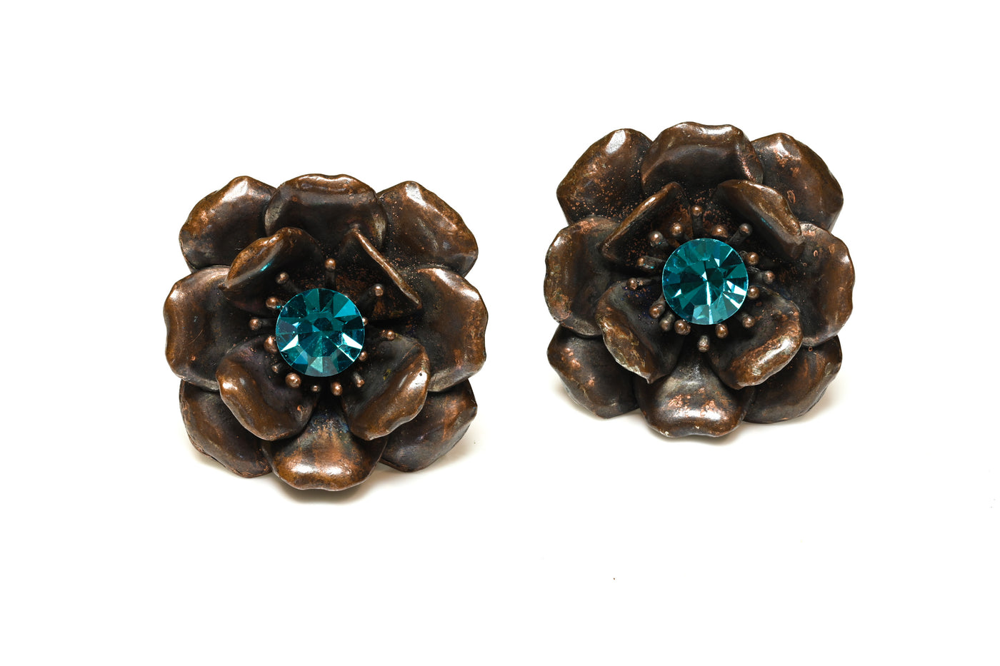 Vintage Yves Saint Laurent Rive Gauche Blue Crystal Flower Earrings