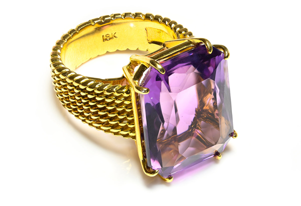 Amethyst 18K Yellow Gold Rope Design Ring