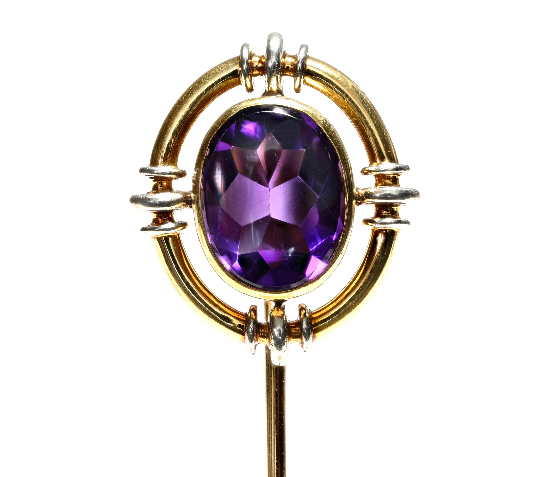 Antique Gold Platinum Faceted Amethyst Stick Pin