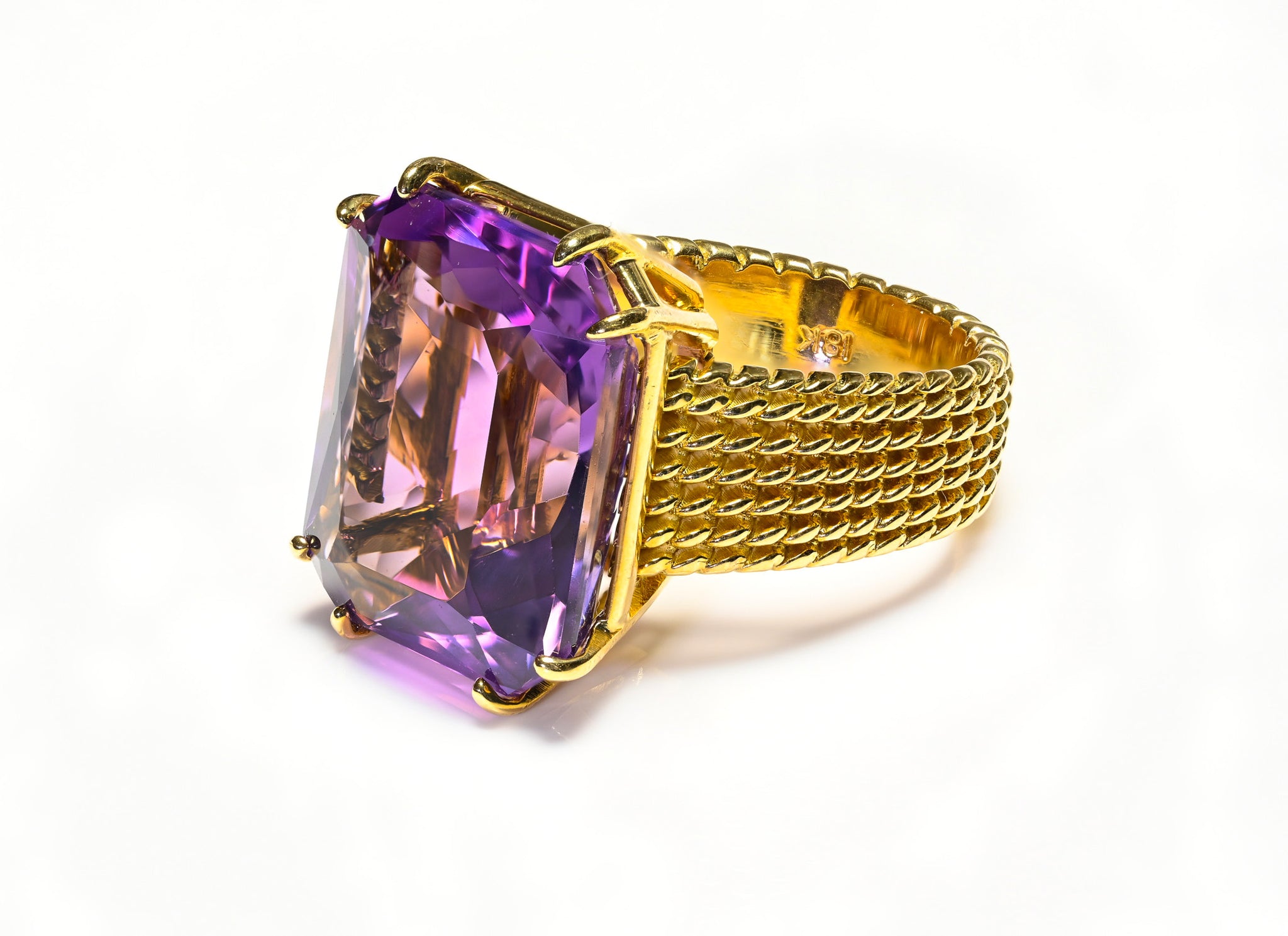 Amethyst 18K Yellow Gold Rope Design Ring