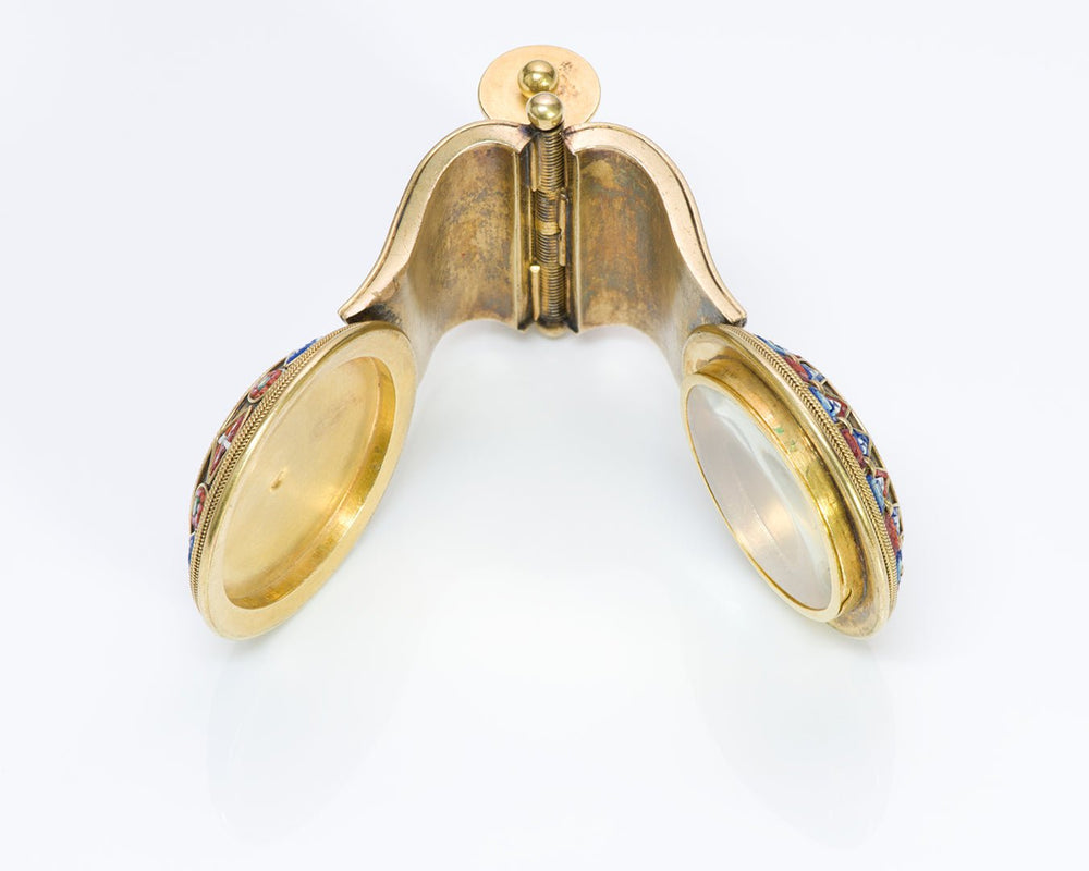 Antique 18K Gold Cherub Bird Mosaic Bulla Pendant Locket