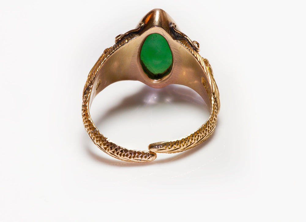 Antique 18K Gold Chinese Dragon GIA Jadeite Jade Men's Ring