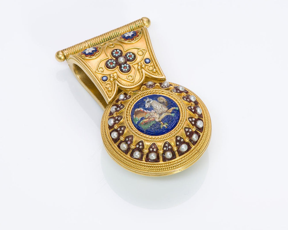 Antique 18K Gold Medusa Mosaic Pearl Bulla Pendant