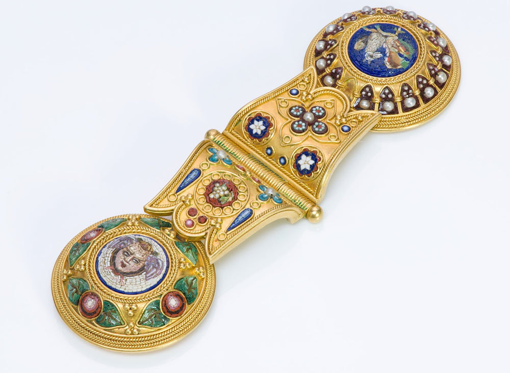 Antique 18K Gold Medusa Mosaic Pearl Bulla Pendant