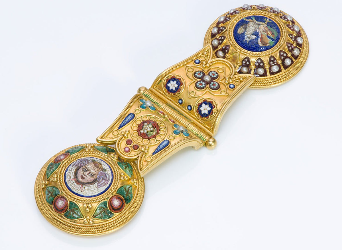 Antique 18K Gold Medusa Mosaic Pearl Bulla Pendant