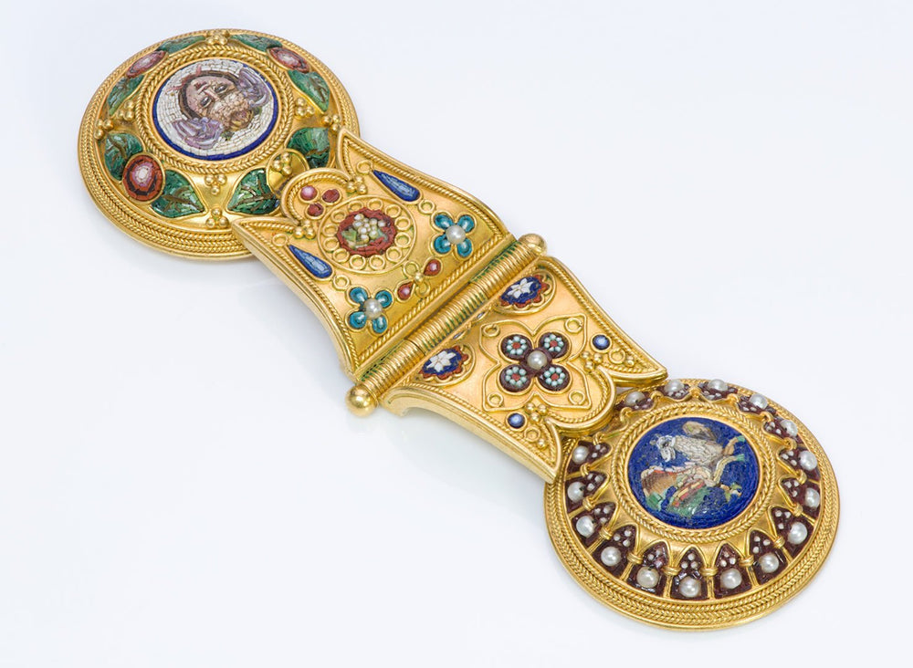 Antique 18K Gold Medusa Mosaic Pearl Bulla Pendant