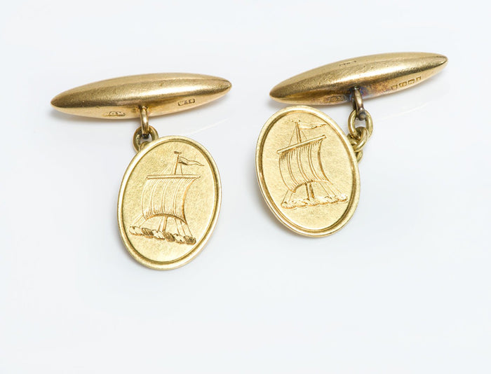 Antique 18K Yellow Gold Engraved Nautical Cufflinks