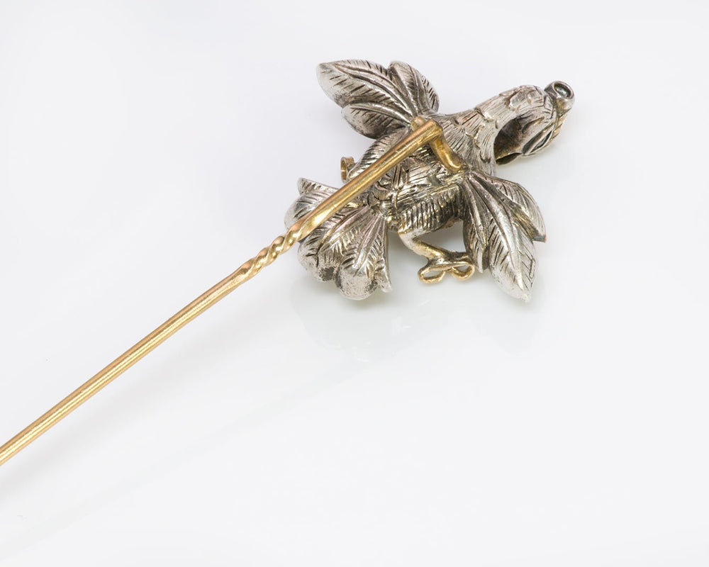 Antique 19th Century Chrysolite Silver Toped Gold Falcon Stick Pin