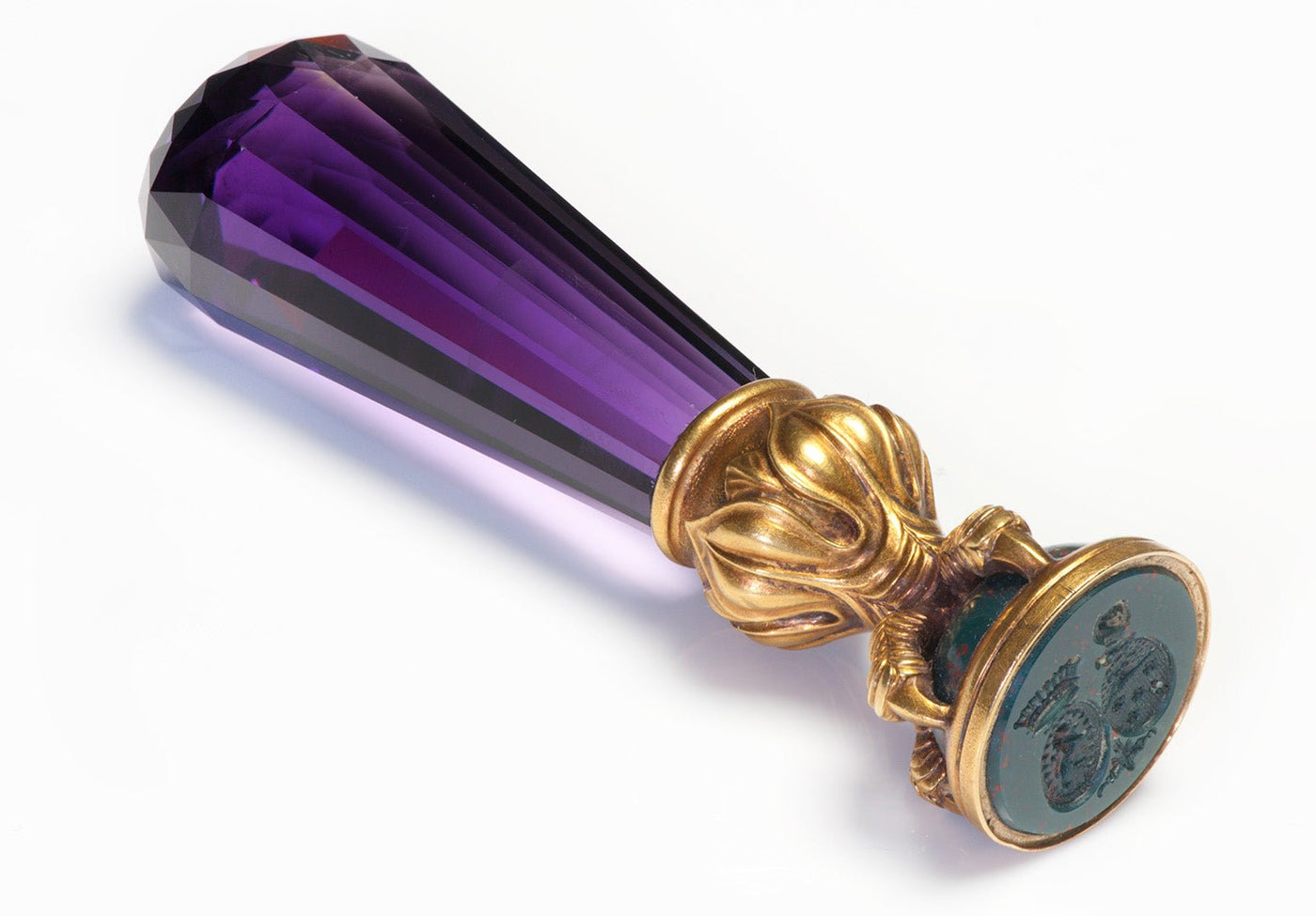 Antique Amethyst Gold Bloodstone Double Crest Seal