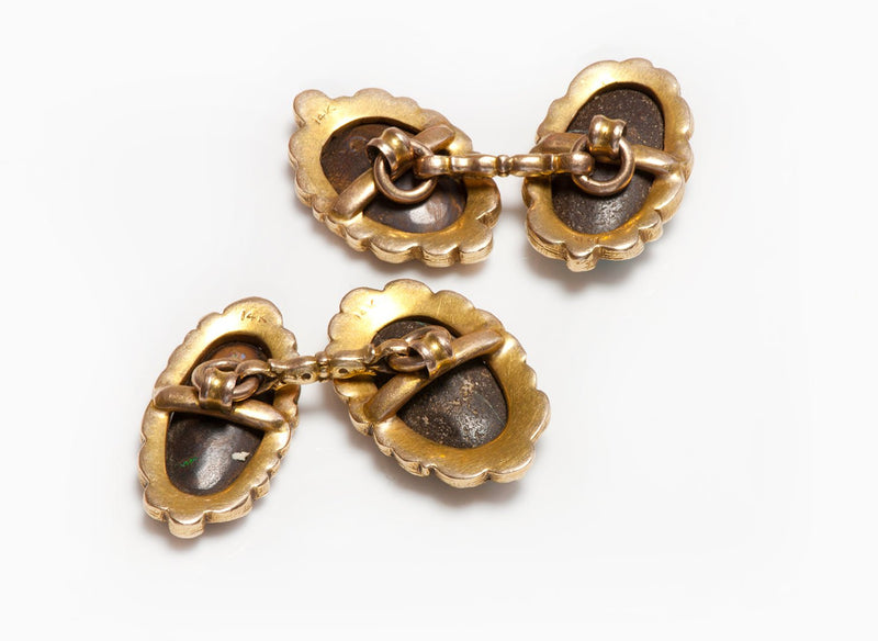 Antique Art Nouveau Opal Gold Oval Cufflinks