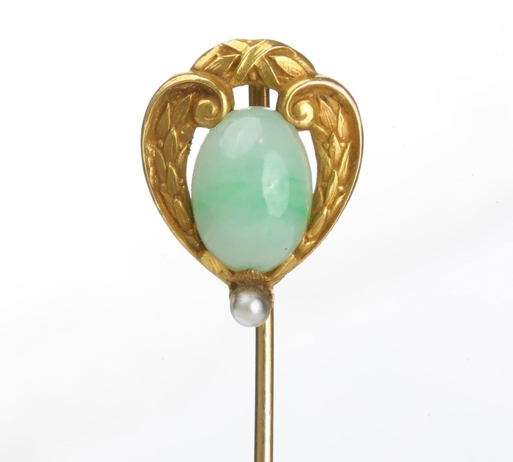 Antique Bressler & Co. Gold Jade Pearl Stick Pin