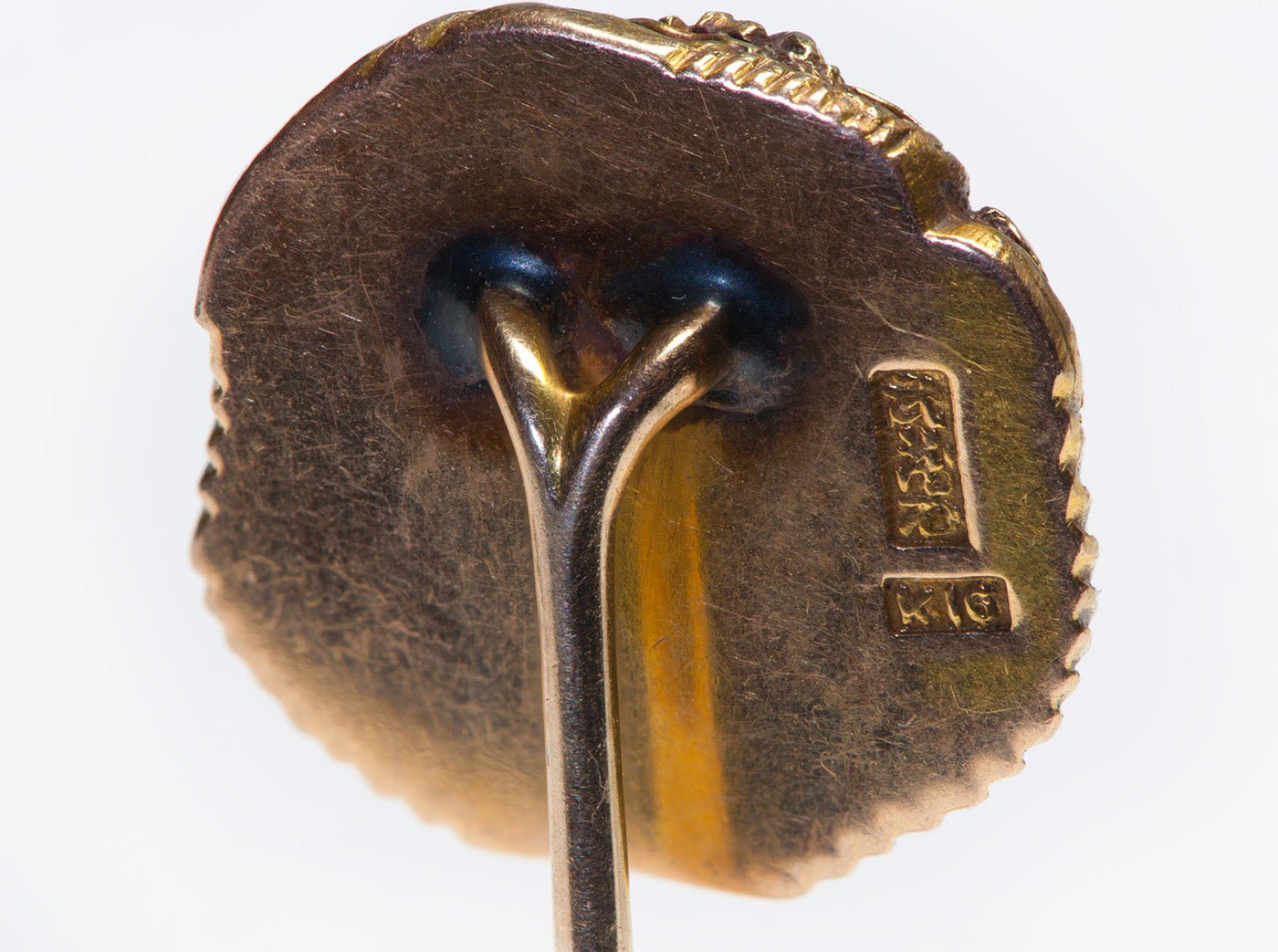 Antique Chinese 16K Gold Dragon Jade Stick Pin