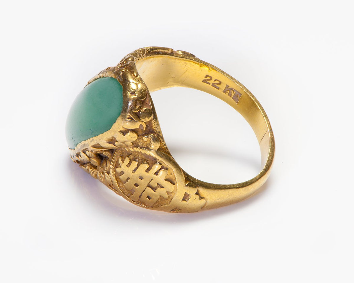 Antique Chinese 22K Gold Oval Jade Ring