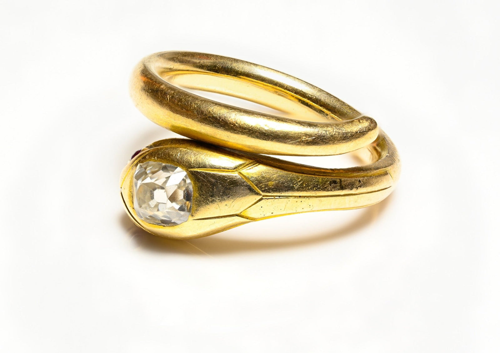 Antique French 18K Gold Mine Cut Diamond Snake Men's Ring