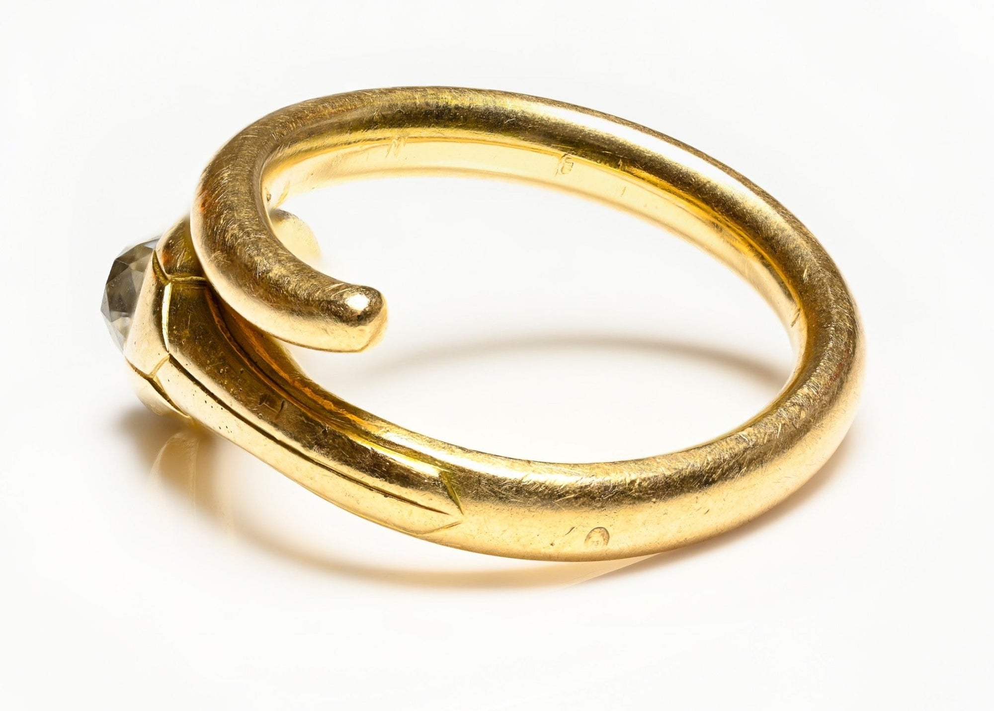 Antique French 18K Gold Mine Cut Diamond Snake Men's Ring