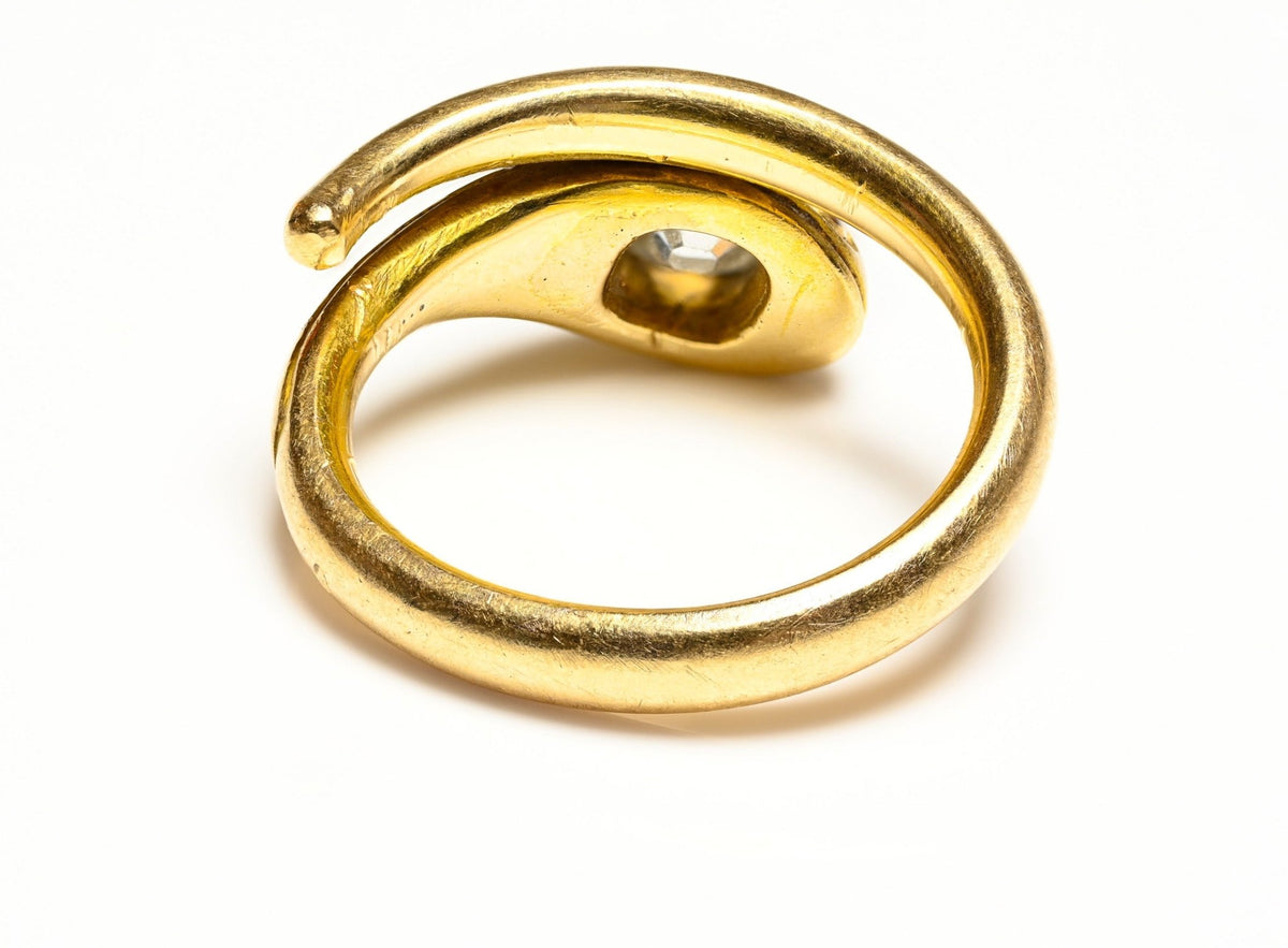 Antique French 18K Gold Mine Cut Diamond Snake Men's Ring