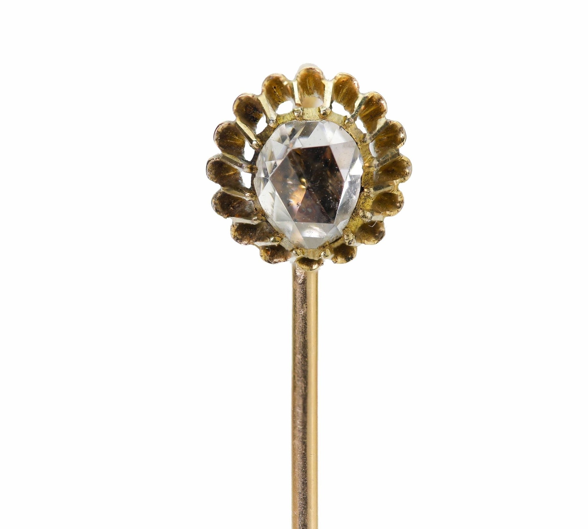 Antique French Gold Rose Cut Diamond Stick Pin