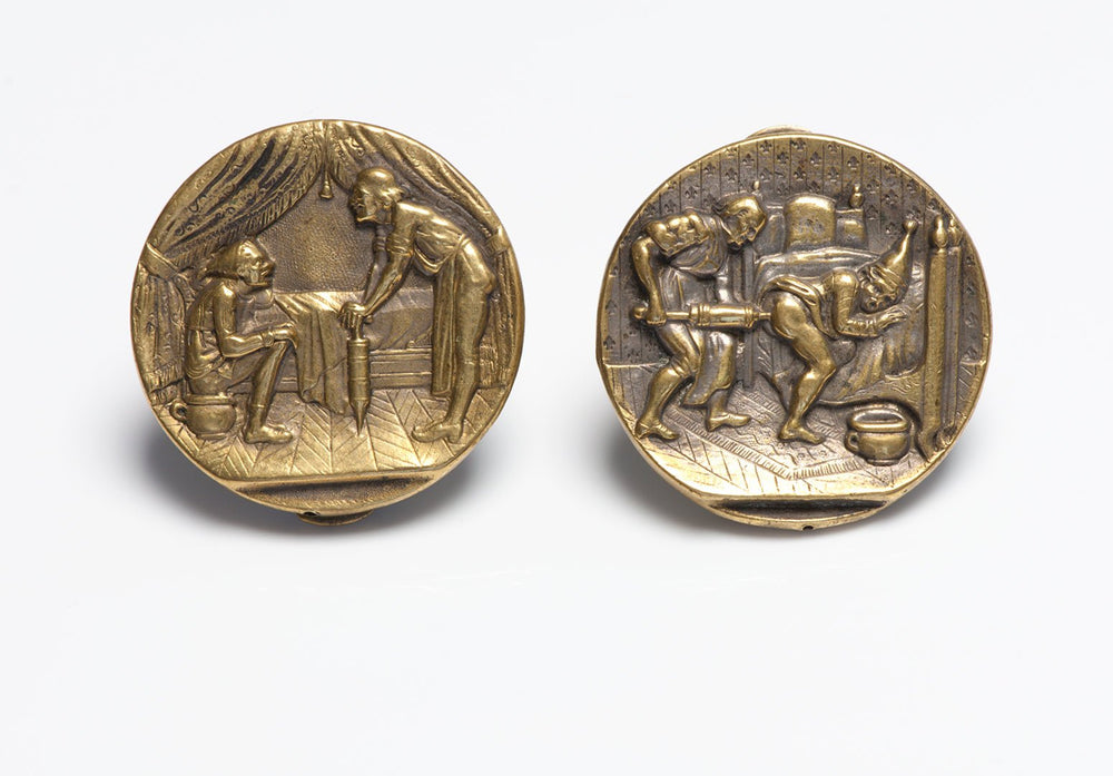 Antique French Novelty Brass Cuff Buttons