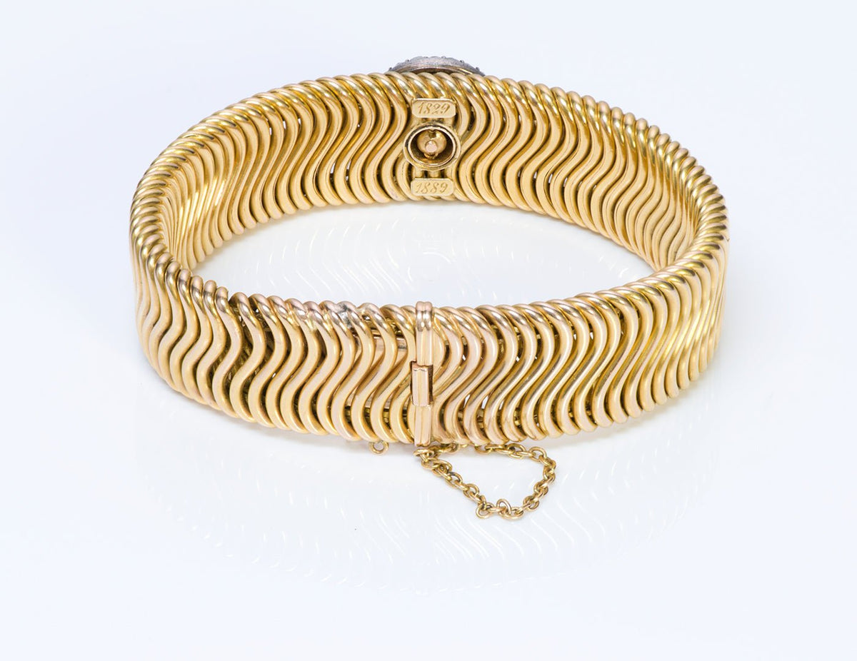 Antique French Reverse Crystal Dog 18K Gold Ruby Diamond Bracelet