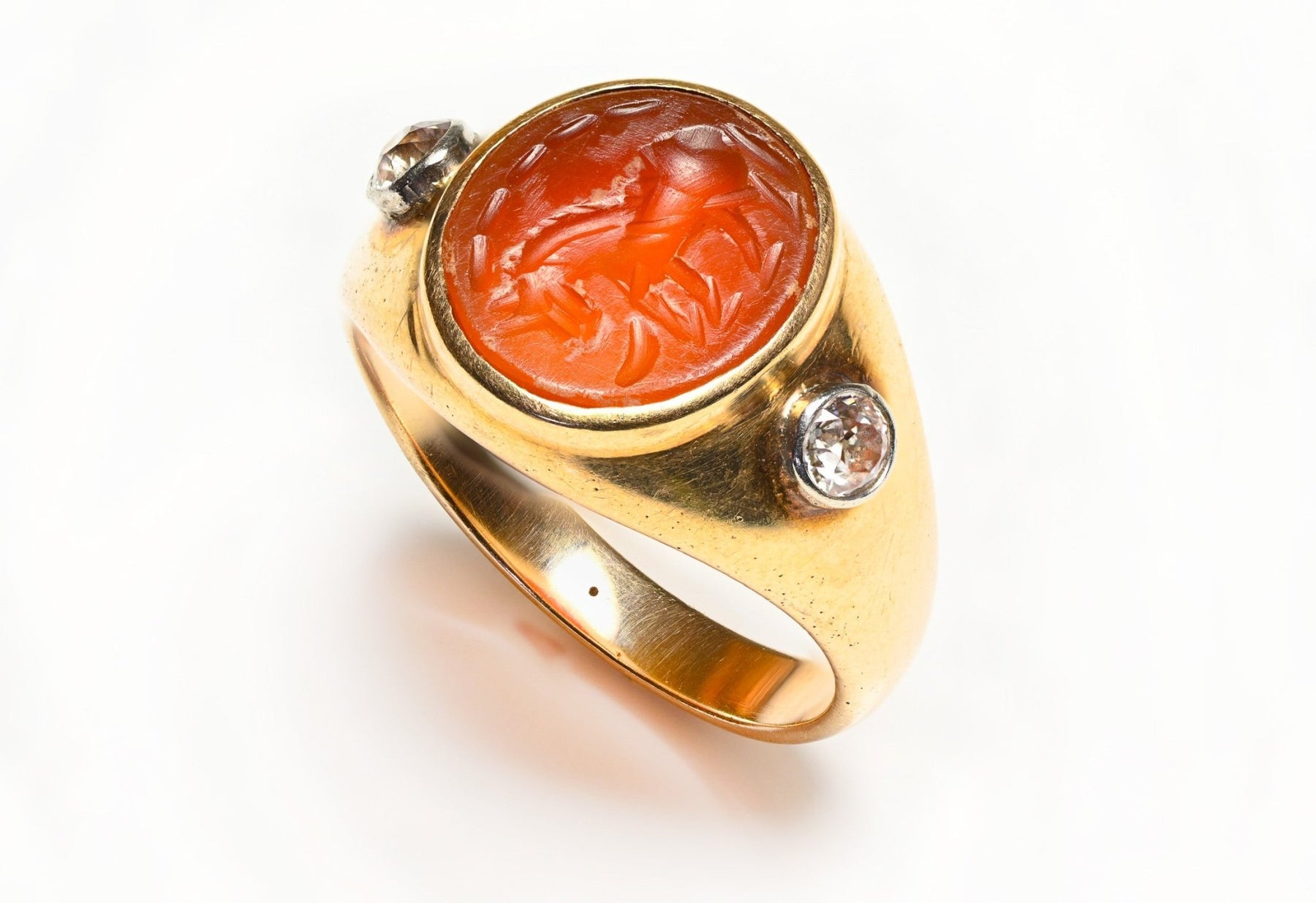 Antique Gold Carnelian Intaglio "Horse" Diamond Men's Ring
