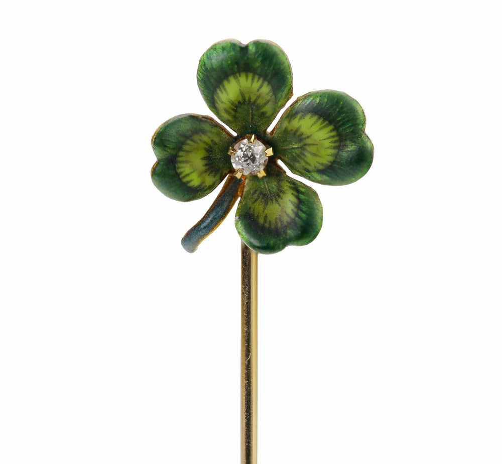 Antique Gold Diamond Clover Stick Pin