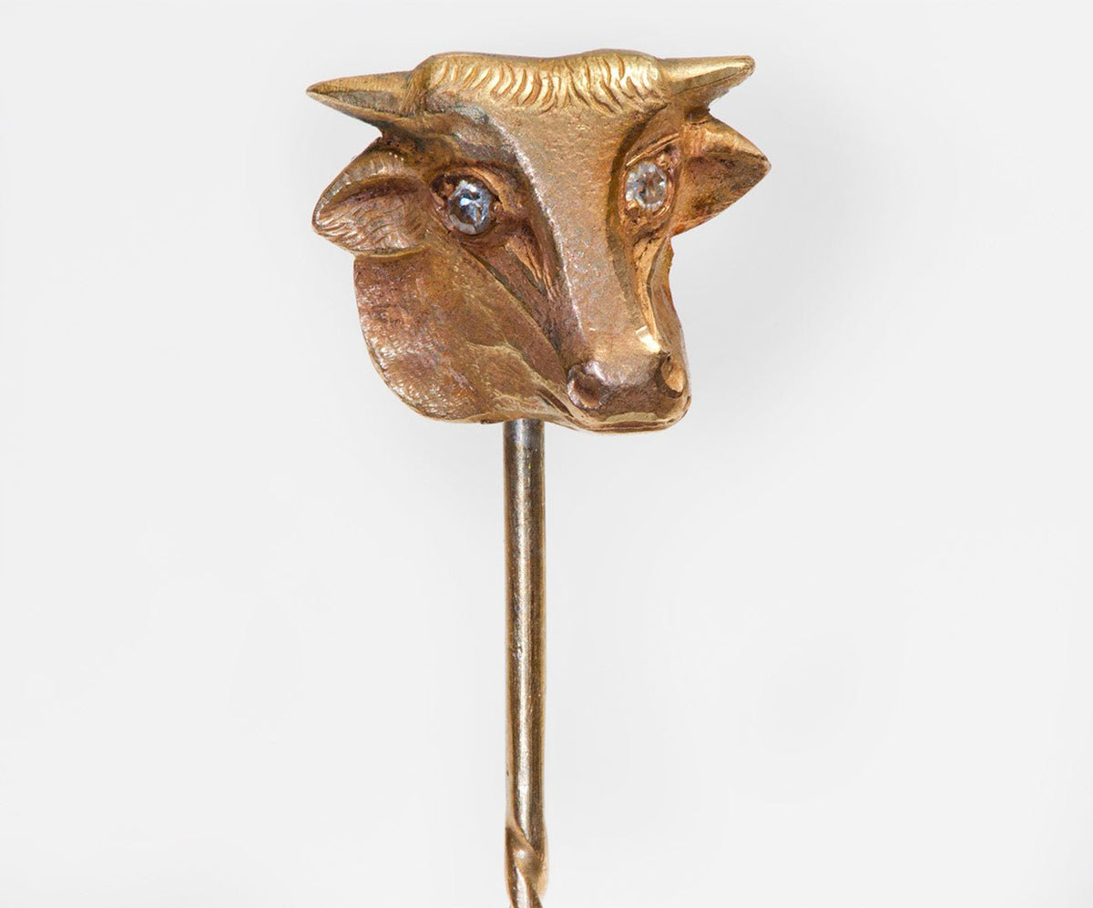 Antique Gold Diamond Cow Stick Pin