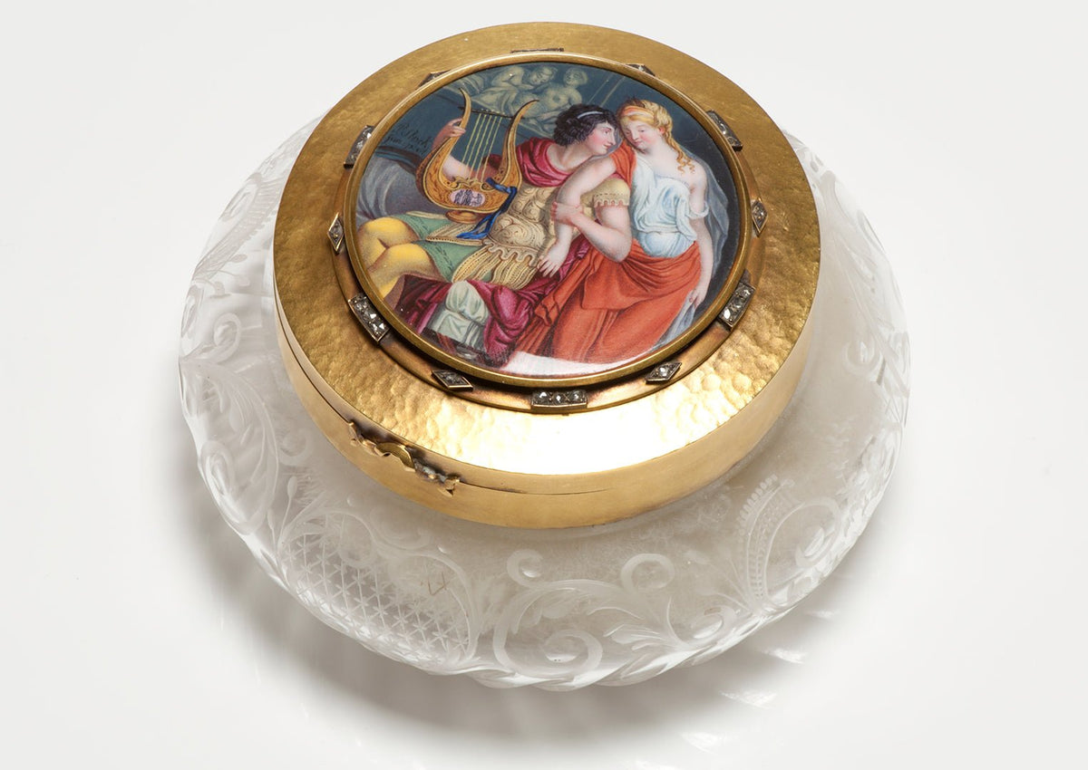 Antique Gold Diamond Enamel Powder Box