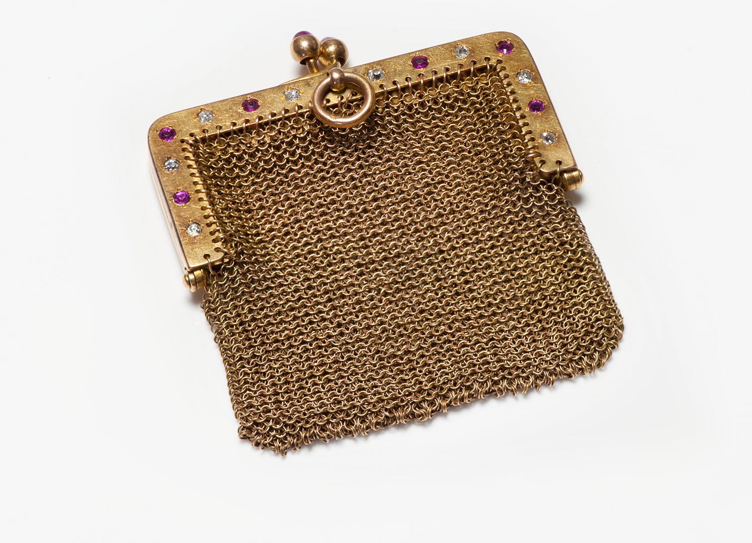 Antique Gold Diamond Ruby Miniature Mesh Purse
