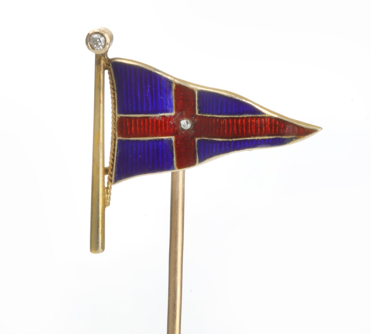 Antique Gold Enamel Diamond Flag Stick Pin