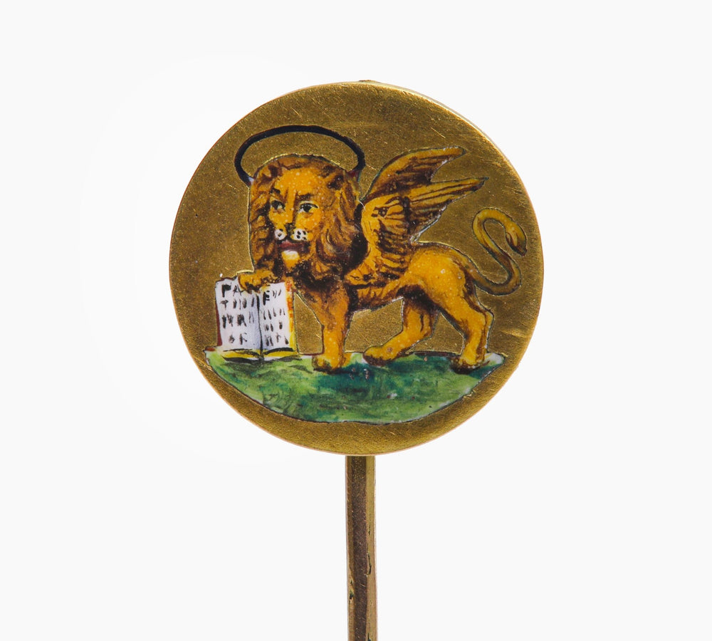 Antique Gold Enamel Lion of Saint Mark Venice Stick Pin