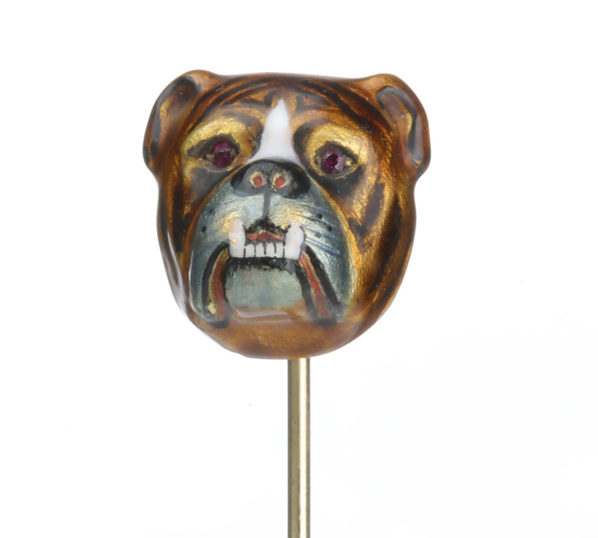 Antique Gold Enamel Ruby Bulldog Stick Pin