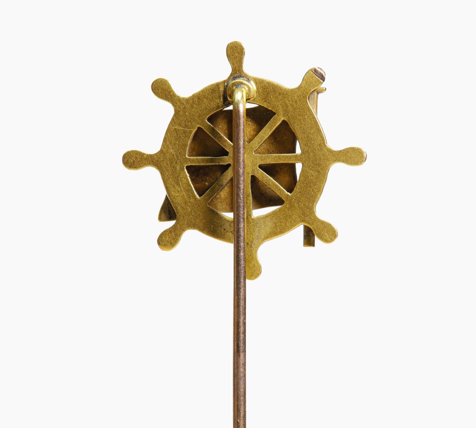 Antique Gold Enamel US Flag Ship's Wheel Stick Pin