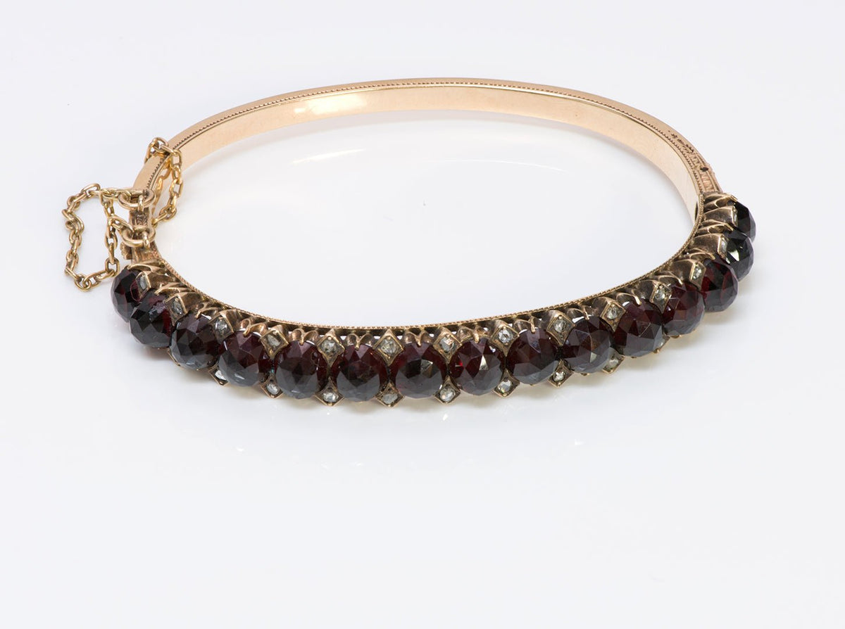Antique Gold Garnet Rose Cut Diamond Bangle Bracelet