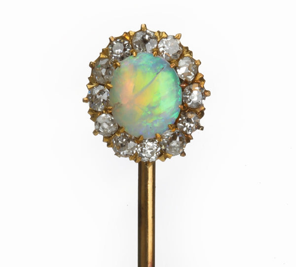 Antique Gold Opal Diamond Stick Pin