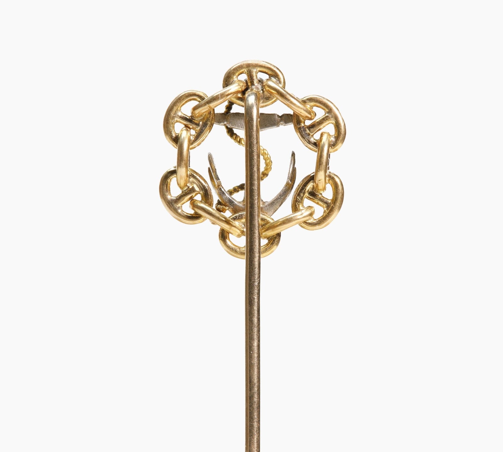 Antique Gold Platinum Chain Anchor Stick Pin
