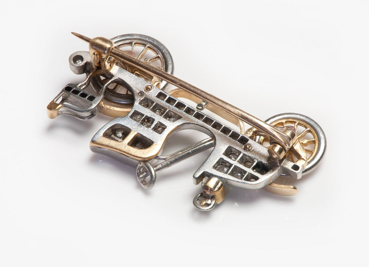 Antique Gold Platinum Diamond Emerald Car Brooch