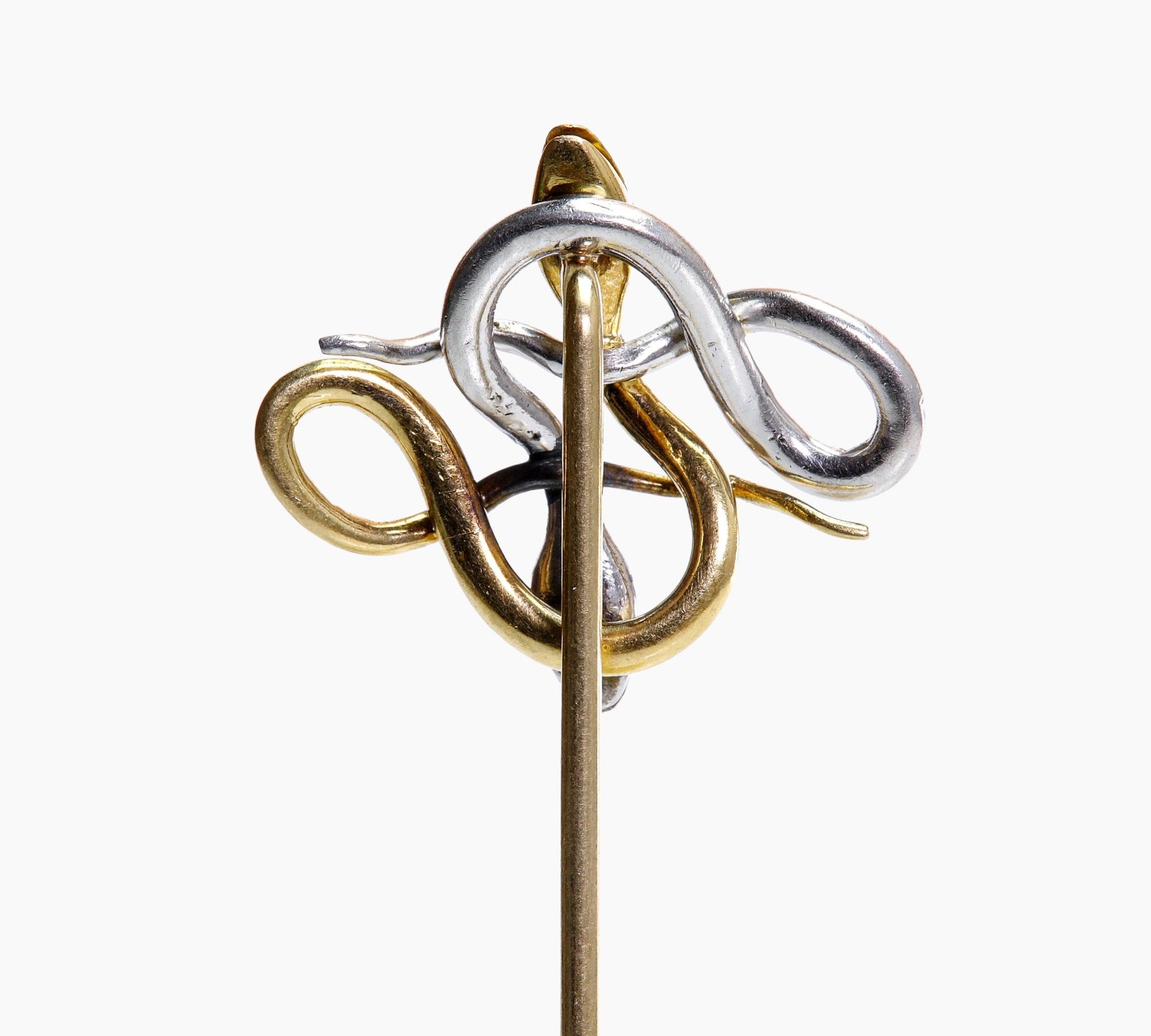 Antique Gold Platinum Double Snake Stick Pin