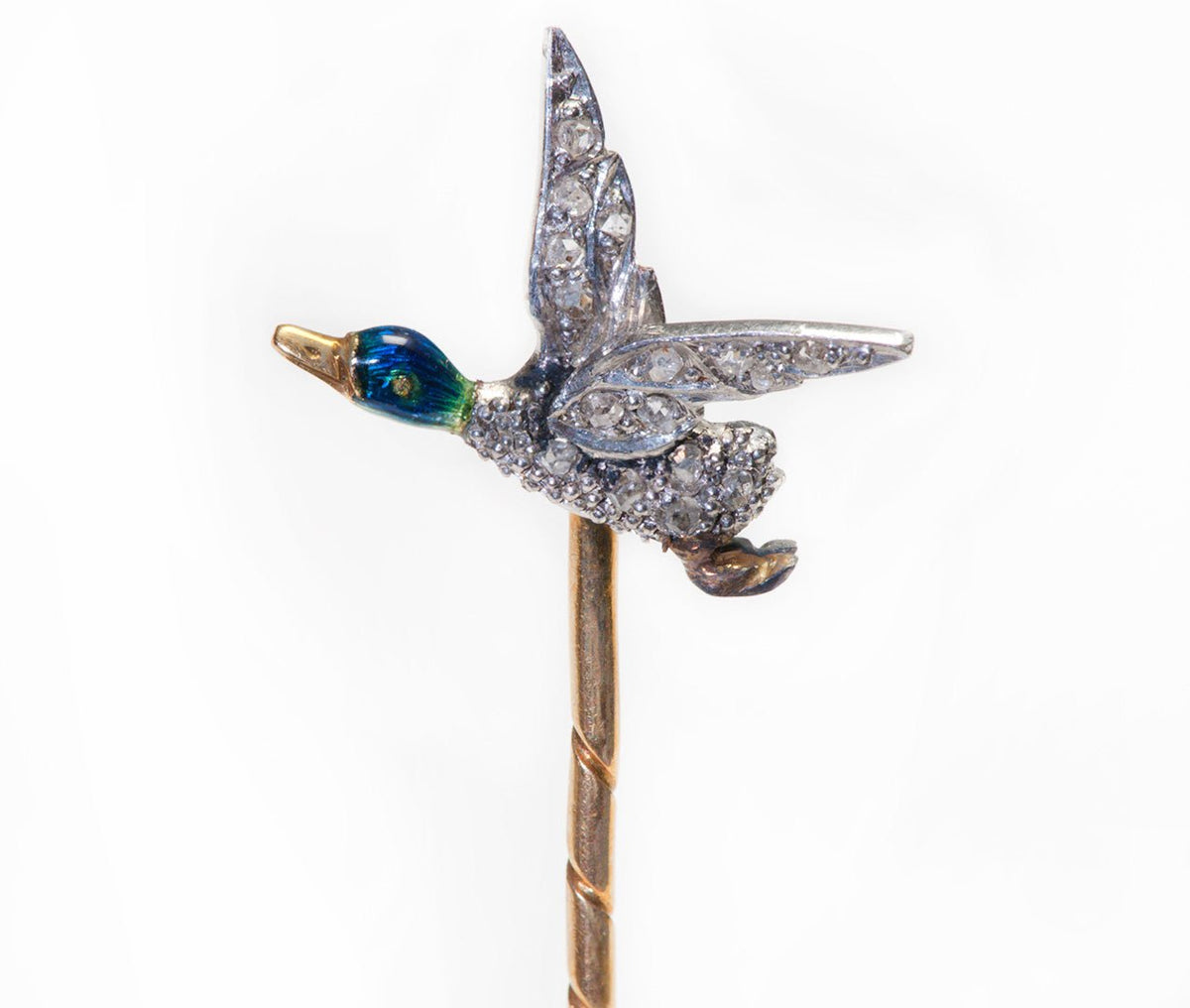 Antique Gold Platinum Enamel Duck Stick Pin