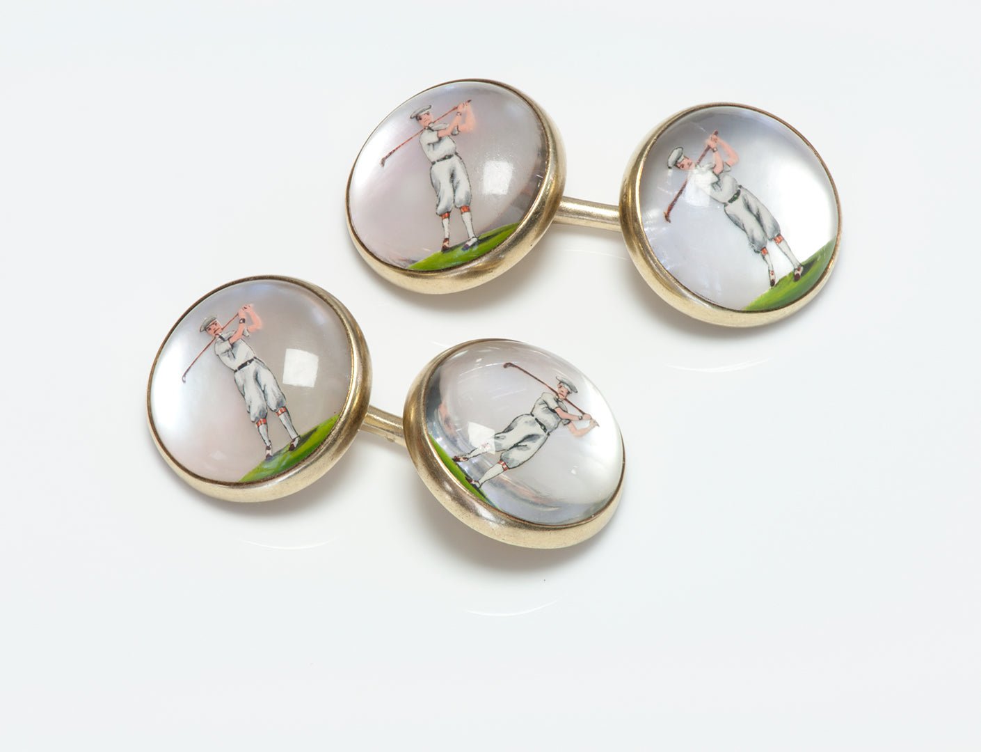 Antique Gold Reverse Crystal Golf Cufflinks