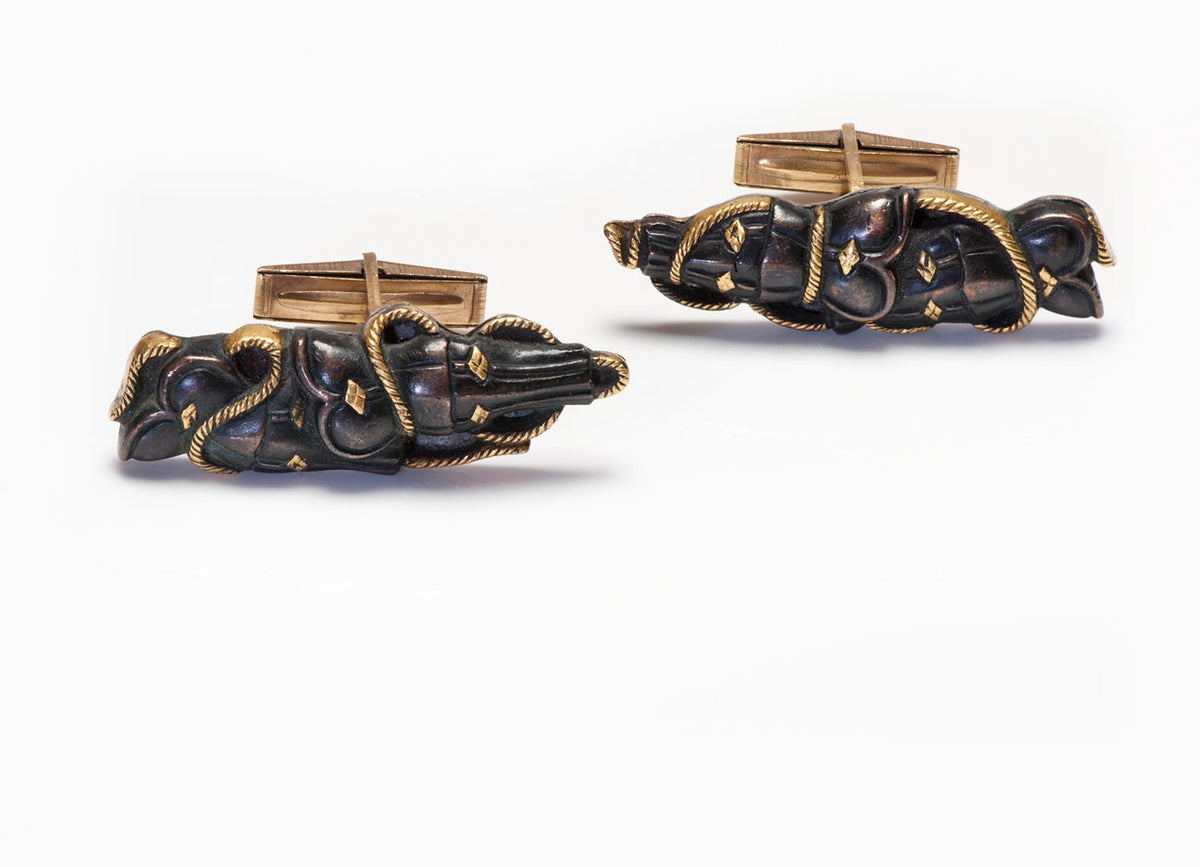 Antique Japanese Shakudo Mixed Metal & Gold-Mounted Cufflinks