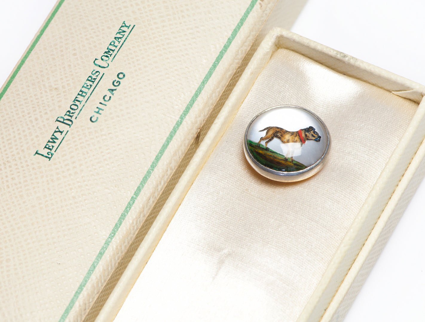 Antique Lewy Brothers Company Reversed Crystal Dog Gold Stick Pin