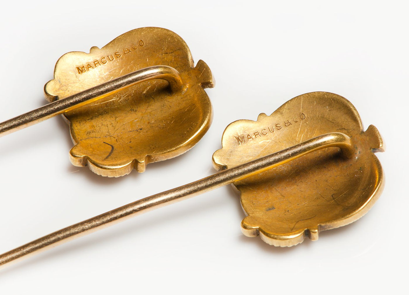 Antique Marcus & Co. Egyptian Revival Gold Enamel Stick Pins