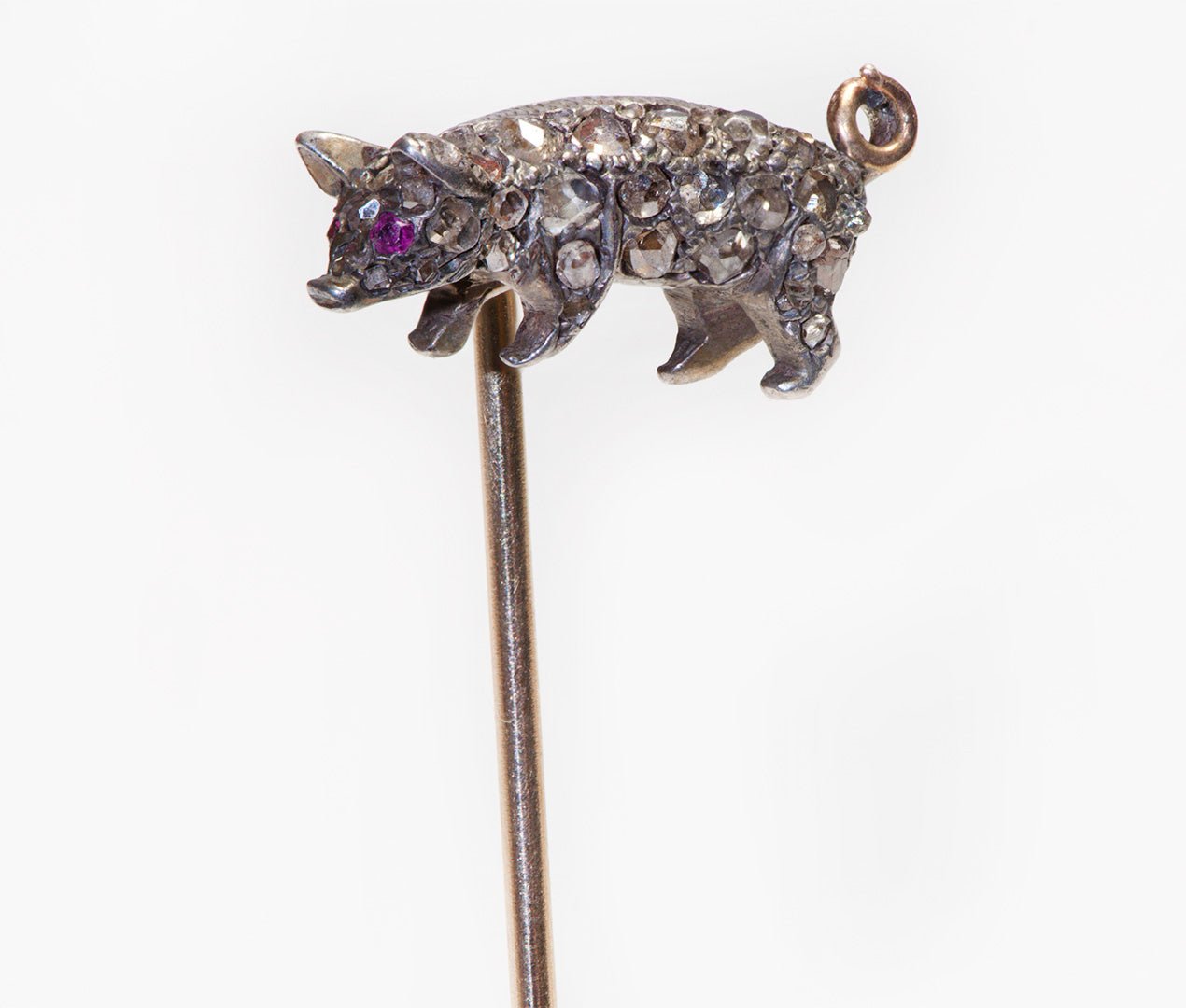Antique Rose Cut Diamond Ruby Pig Stick Pin