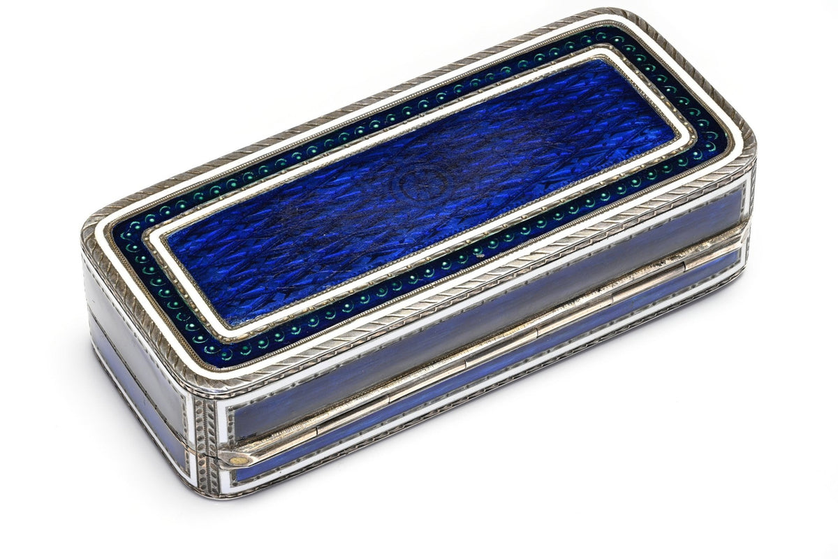 Antique Silver Blue Enamel Snuff Box