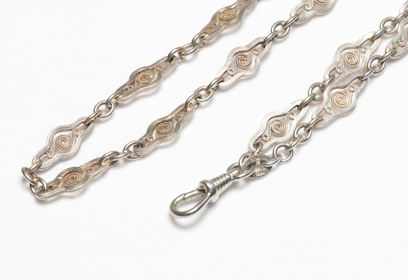 Antique Silver Filigree Long Chain Necklace